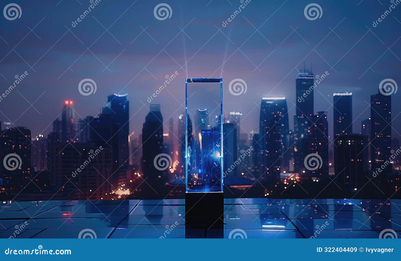 Acrylic Bloc with Transparent Design, City Skyline Backdrop Stock Image ...