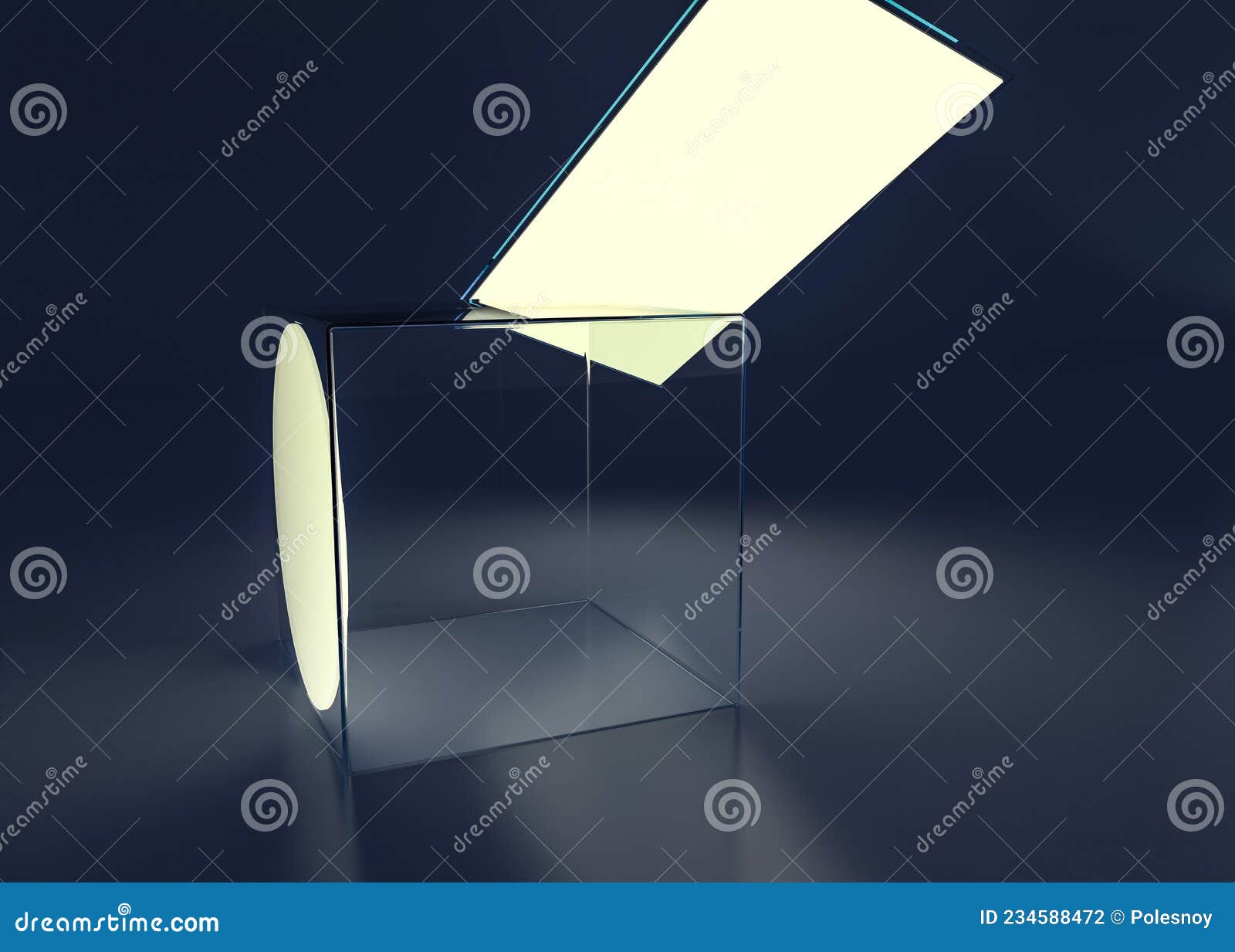 Acrylic Box Abstract with Lamp. Shadow and Reflection. 3D Illustration ...