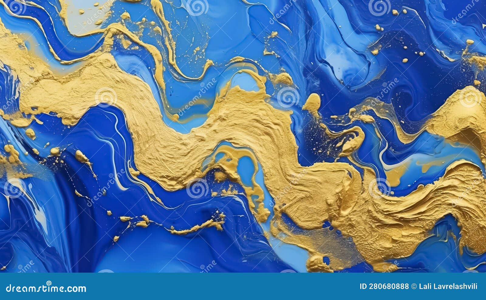 Acrylic Fluid Art. Blue Waves and Gold Inclusion Stock Illustration ...