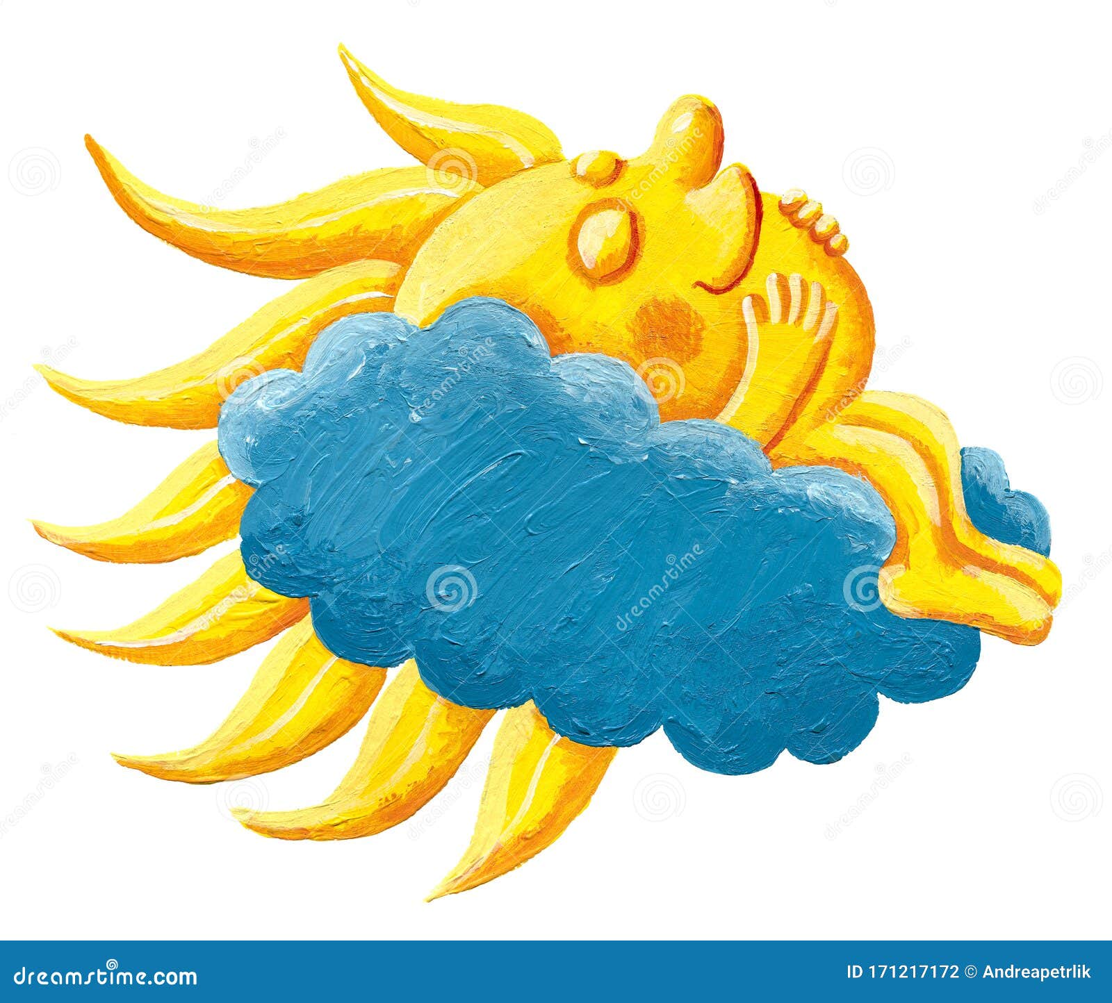 Happy Sun Sleeping on the Blue Cloud Stock Illustration - Illustration ...