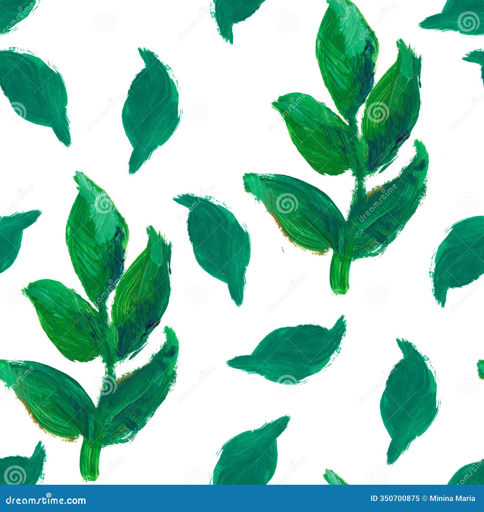 Acrylic Seamless Pattern with Green Forest Plants on White Isolated ...