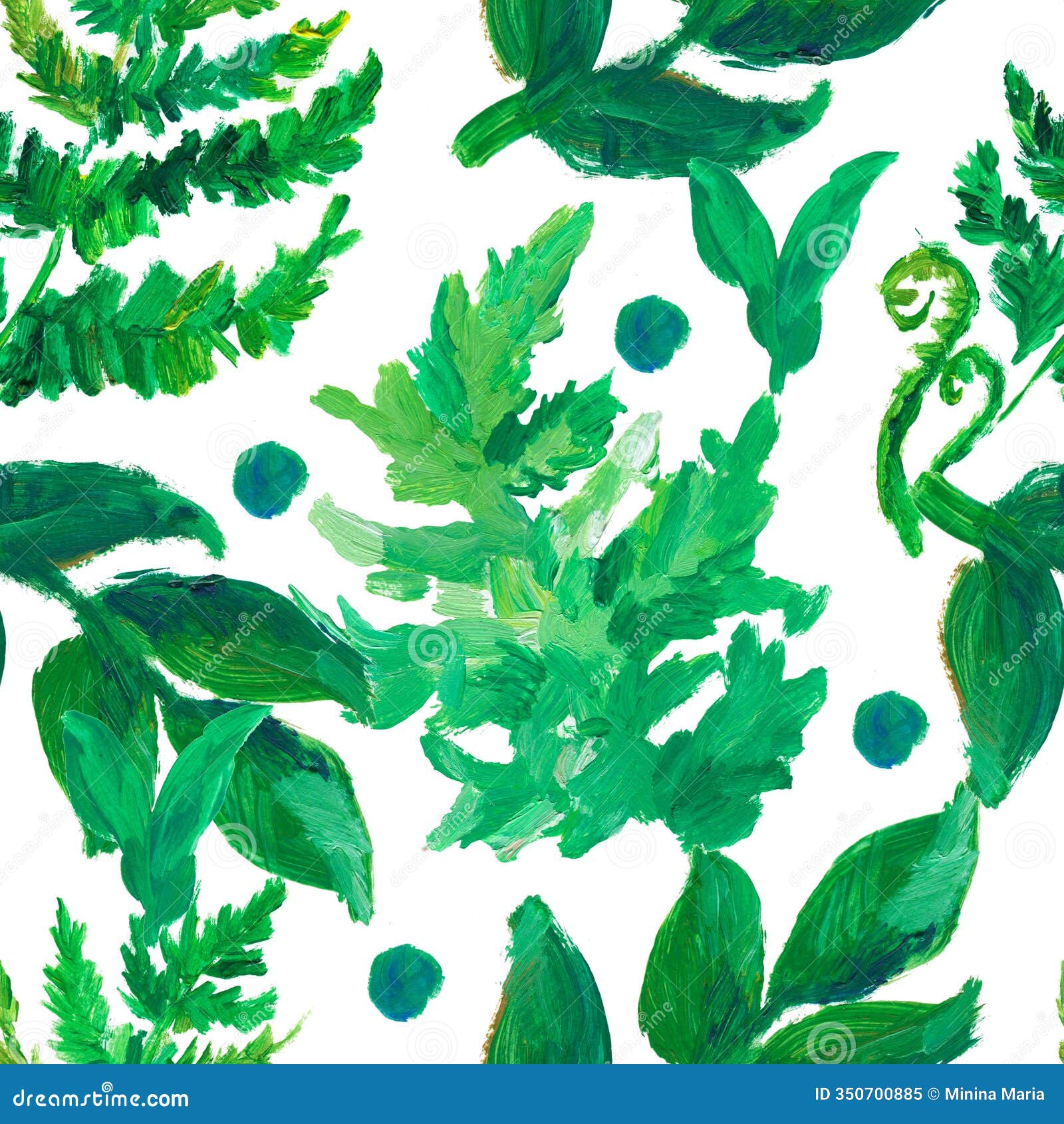 Acrylic Seamless Pattern with Green Forest Plants on White Isolated ...