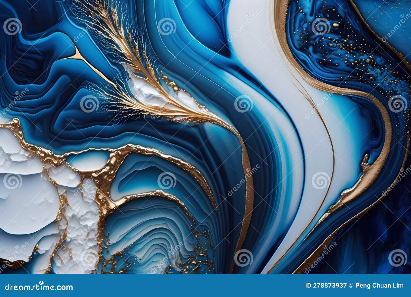 Acrylic Texture with Marble Azure Blue and Gold Colour Stock ...