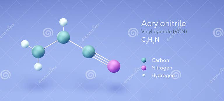 Acrylonitrile, Vinyl Cyanide VCN, Molecular Structures, 3d Rendering ...