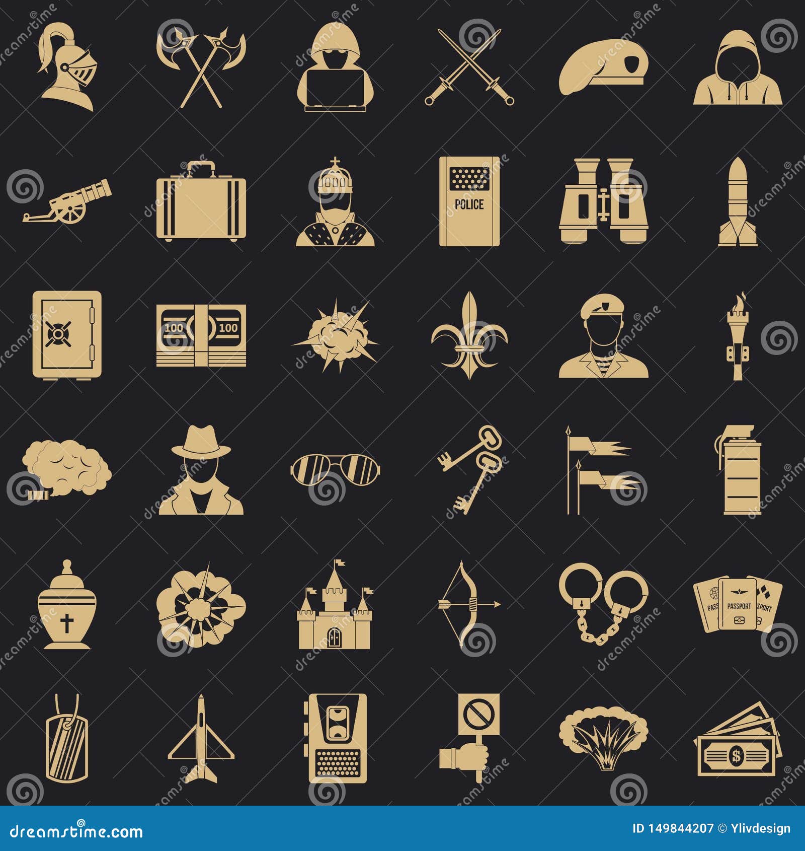 Act of Aggression Icons Set, Simple Style Stock Vector - Illustration ...