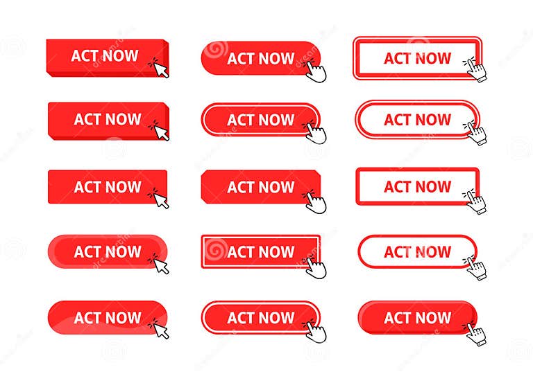 Act Now Button with Pointer Clicking. Web Button. Finger Pressing ...