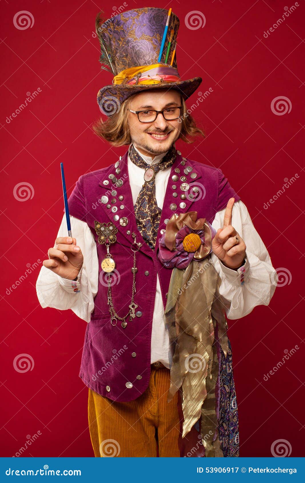 The Acting Man on Red Background Stock Image - Image of carnival ...