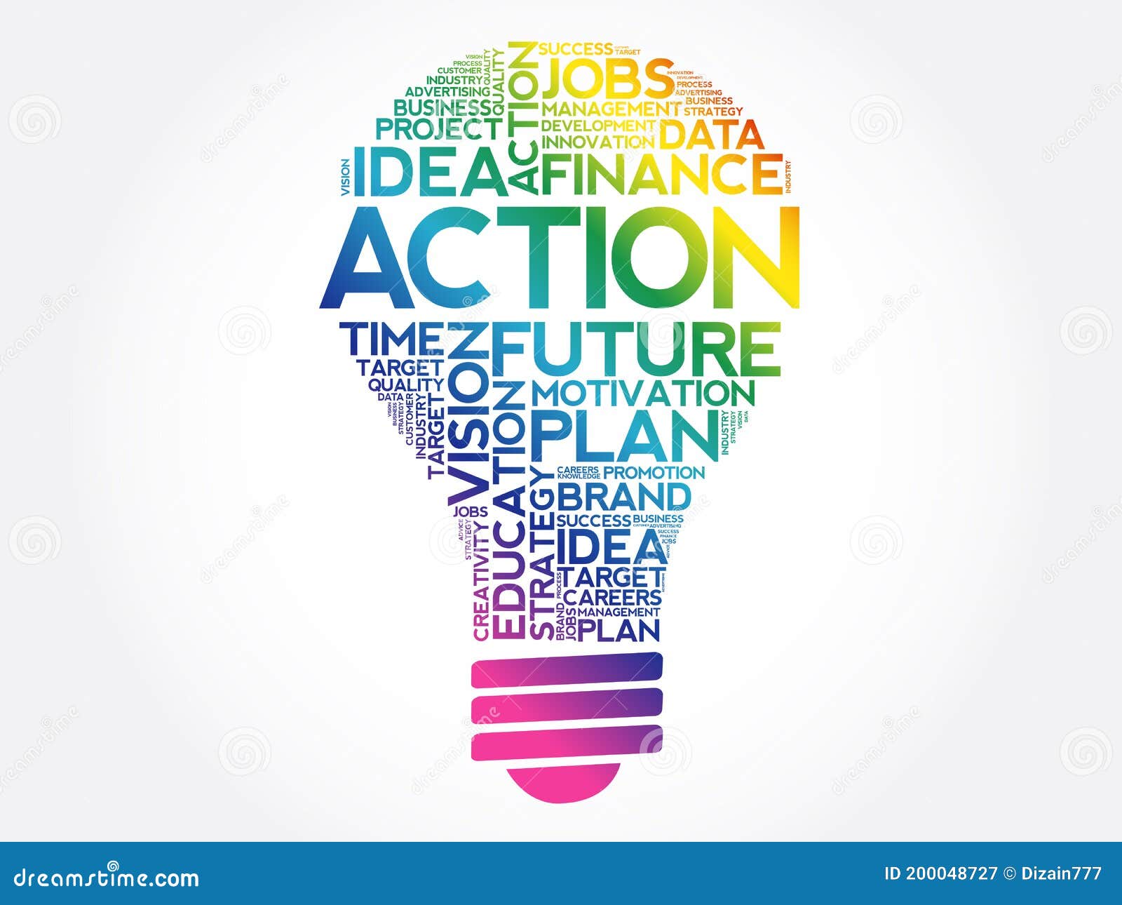 ACTION Bulb Word Cloud Collage Stock Illustration - Illustration of ...
