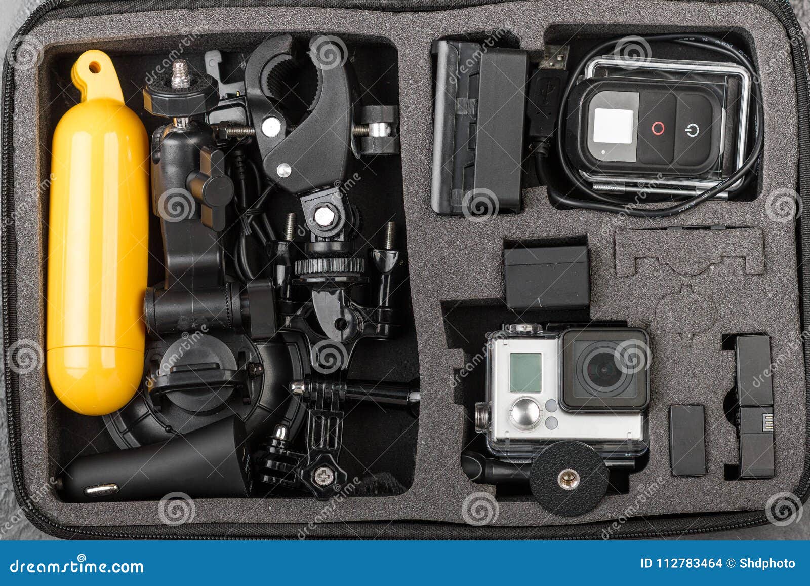 Action Camera with Accessories in the Bag Stock Photo - Image of jean ...