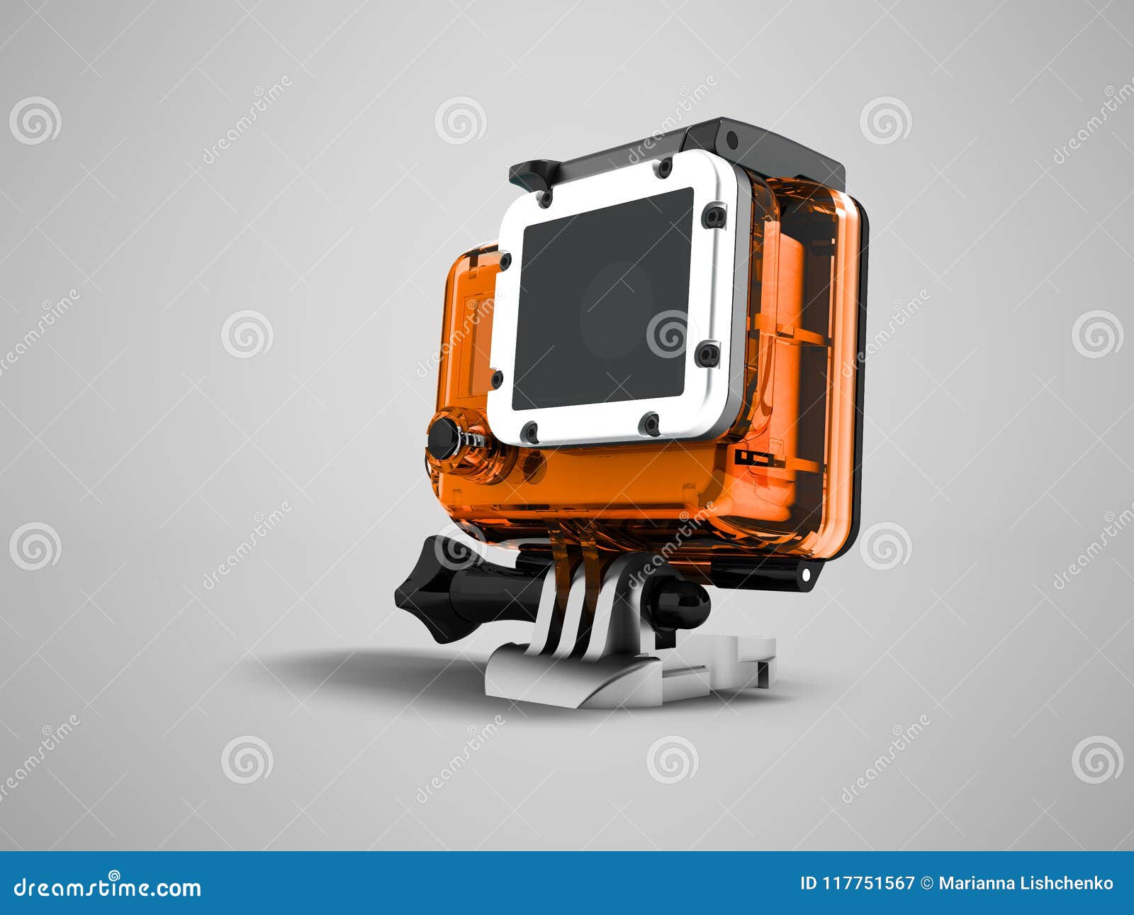 Action Camera in an Orange Case for Helmet Mount 3d Render on Gr Stock ...