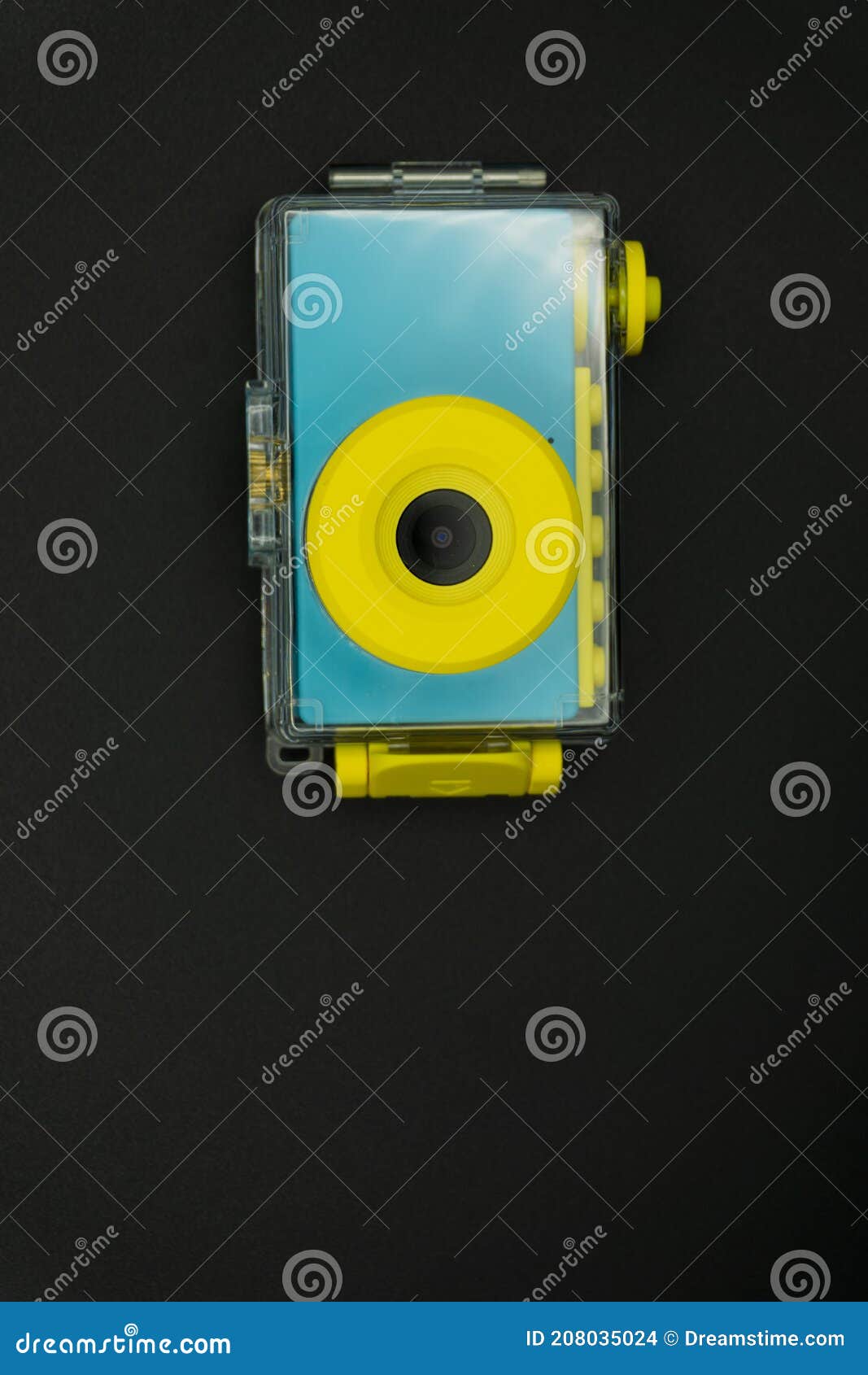 Action Camera Top View on Black Background. Minimalist Technology ...