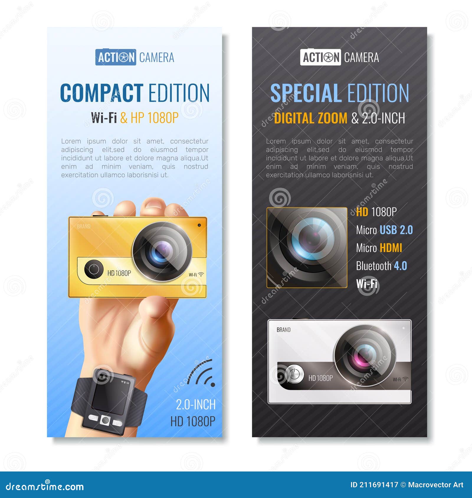 Action Camera Vertical Banners Set Stock Vector - Illustration of ...