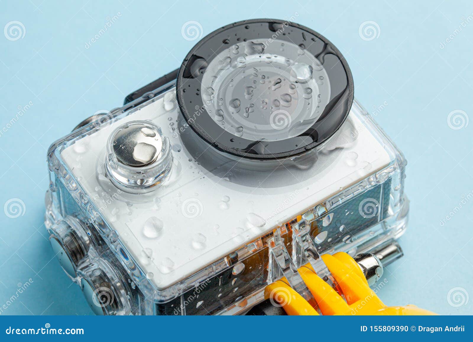 Action Camera in a Waterproof Box and a Buoy for Diving in Water Drops ...