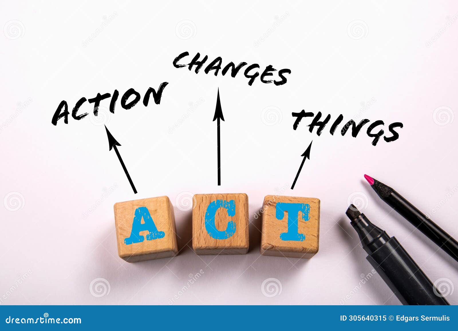 Action Changes Things. Wooden Blocks on a White Office Table Stock ...