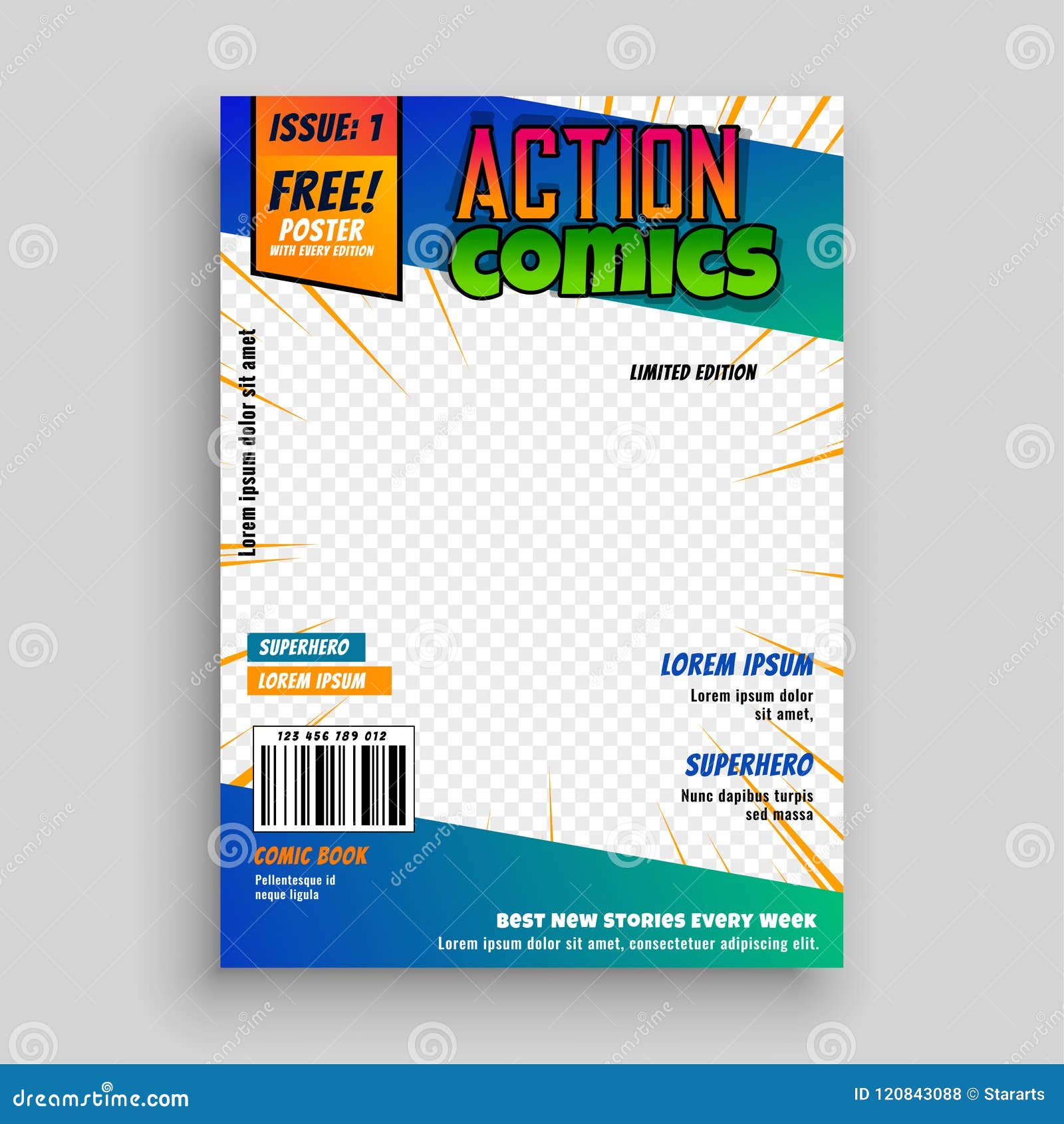 Action Comic Book Cover Page Design Stock Vector - Illustration of text ...