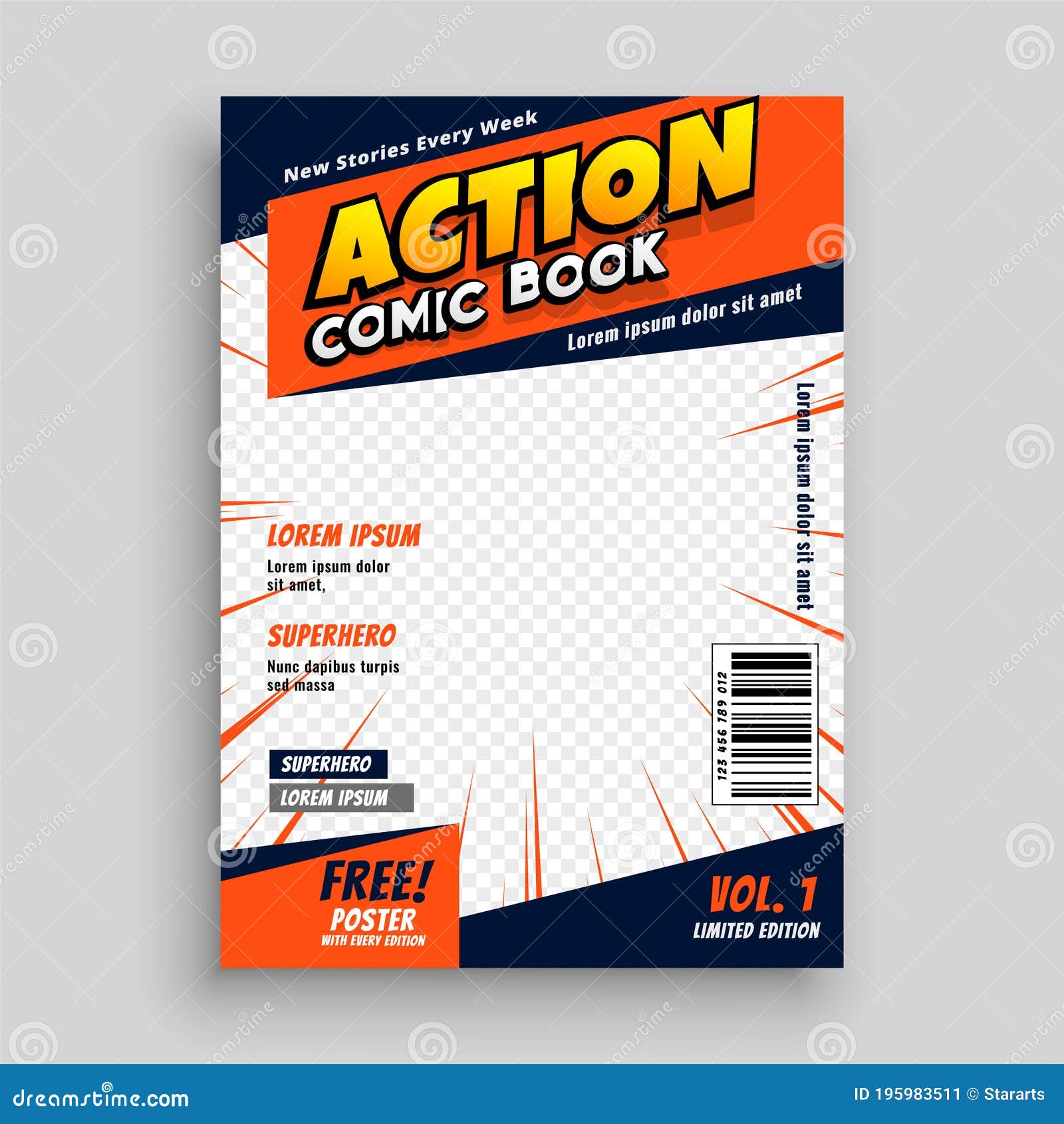 Action Comic Book Cover Page Template Design Stock Vector ...