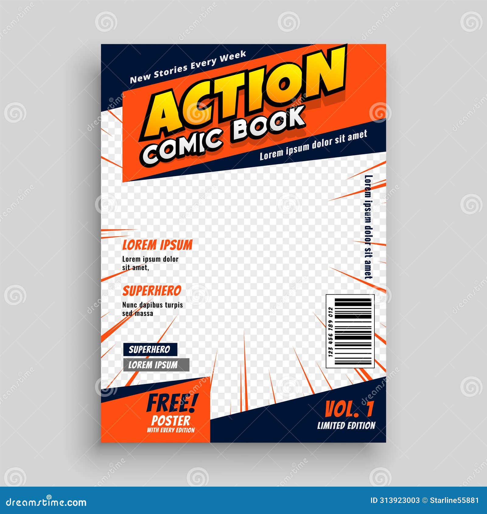 Action Comic Book Cover Page Template Design Stock Vector ...