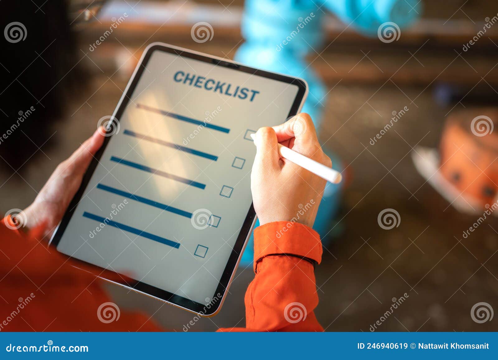 Checking a Safety Checklist on Tablet - Industrial Working with ...