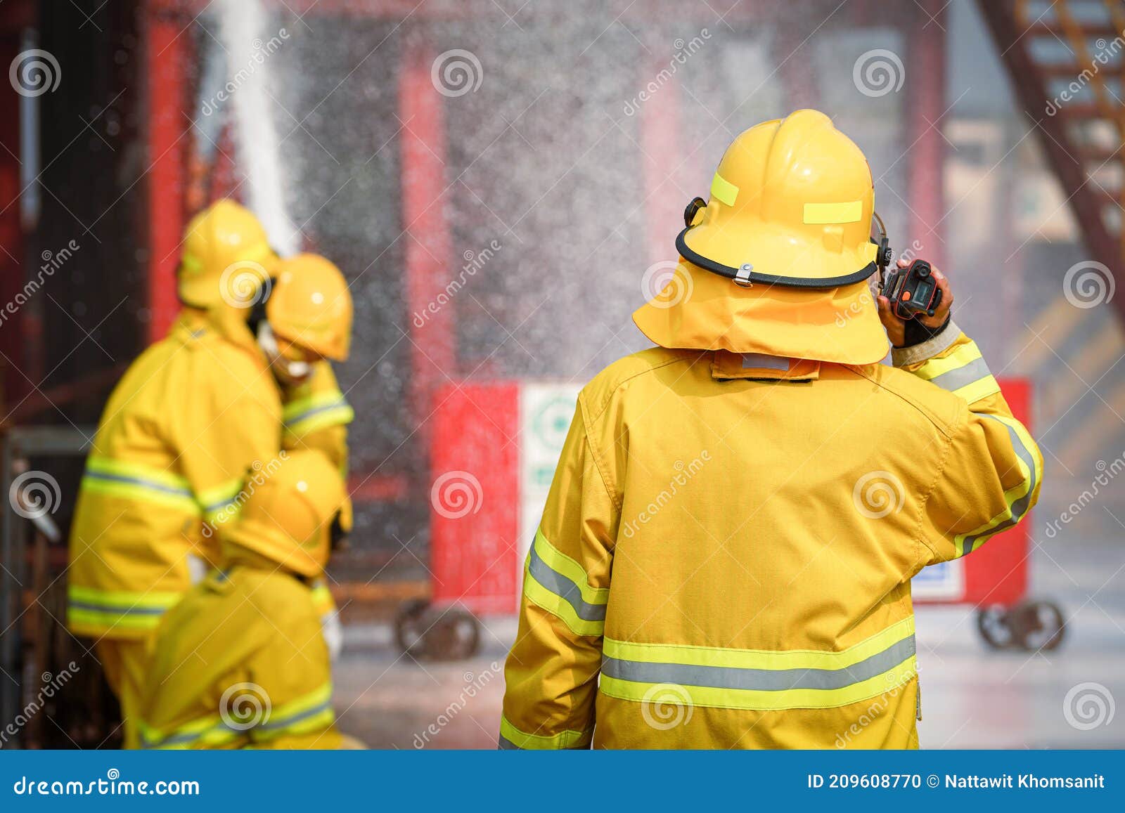 Action of Fireman in Emergency Case. Stock Photo - Image of flame ...