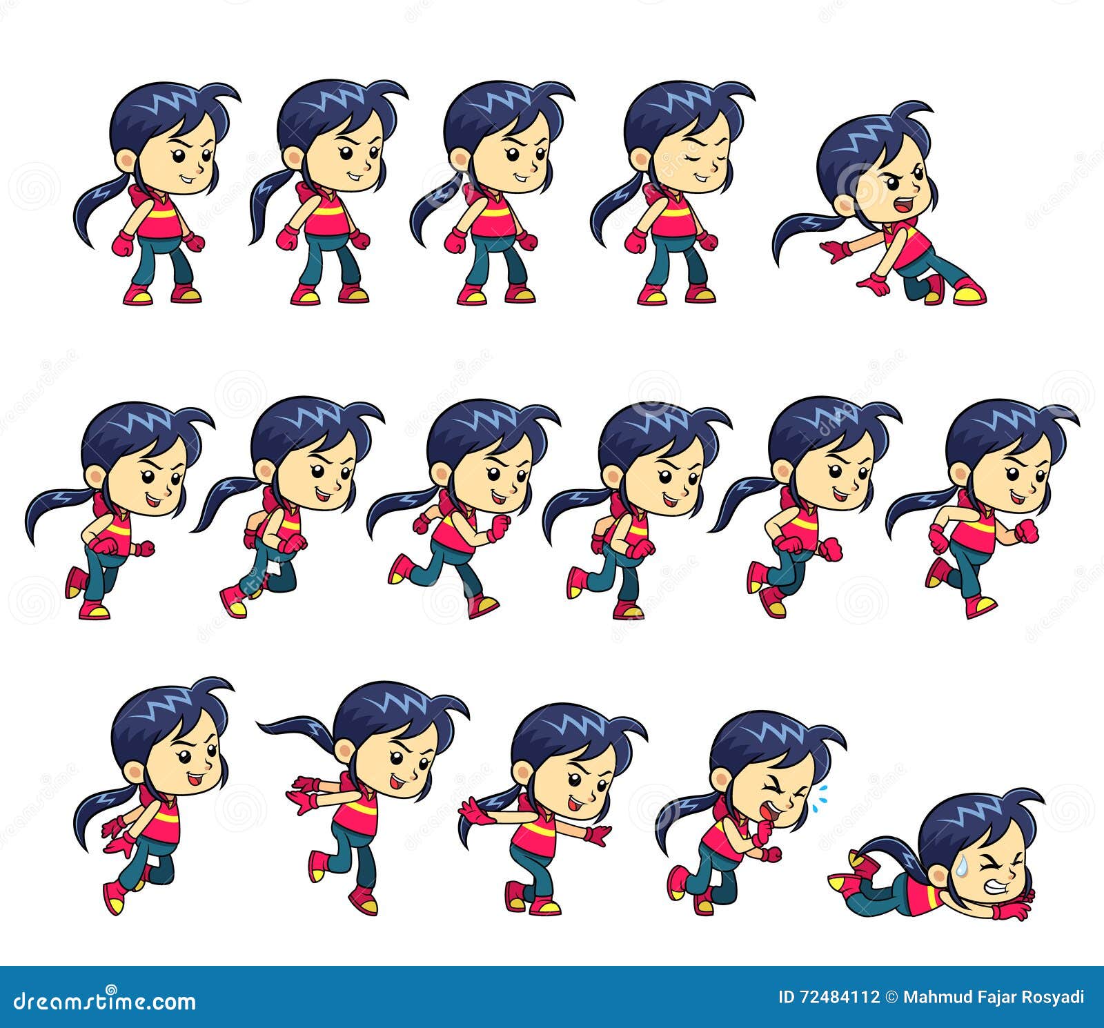 Action Girl Game Sprites Vector Illustration | CartoonDealer.com #72484112