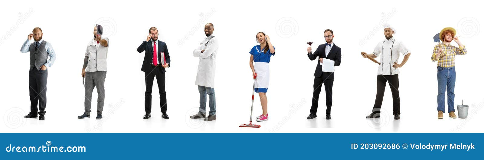 Group of People with Different Professions Isolated on White Studio ...