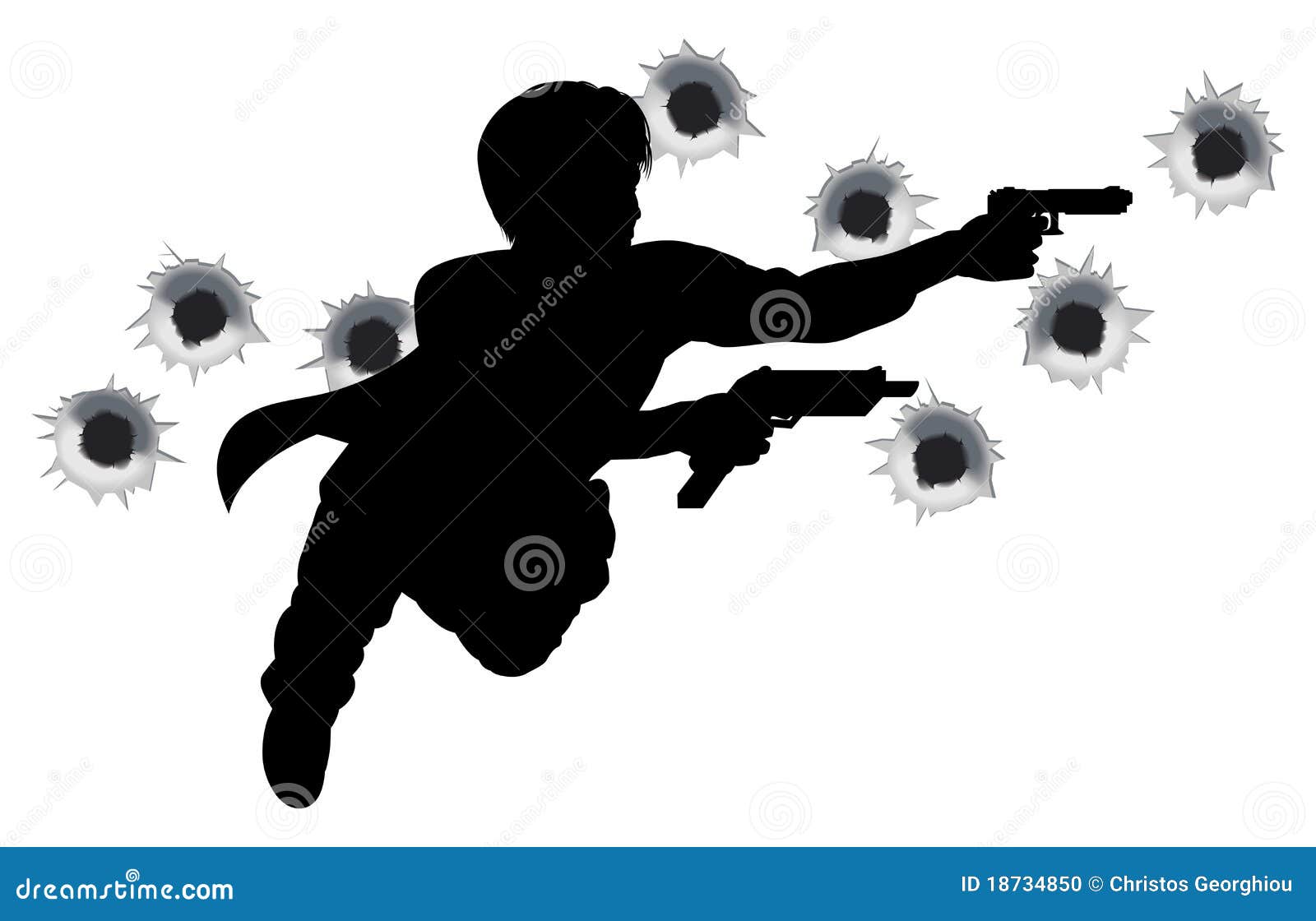 Action Hero In Gun Fight Silhouette Vector Illustration | CartoonDealer ...
