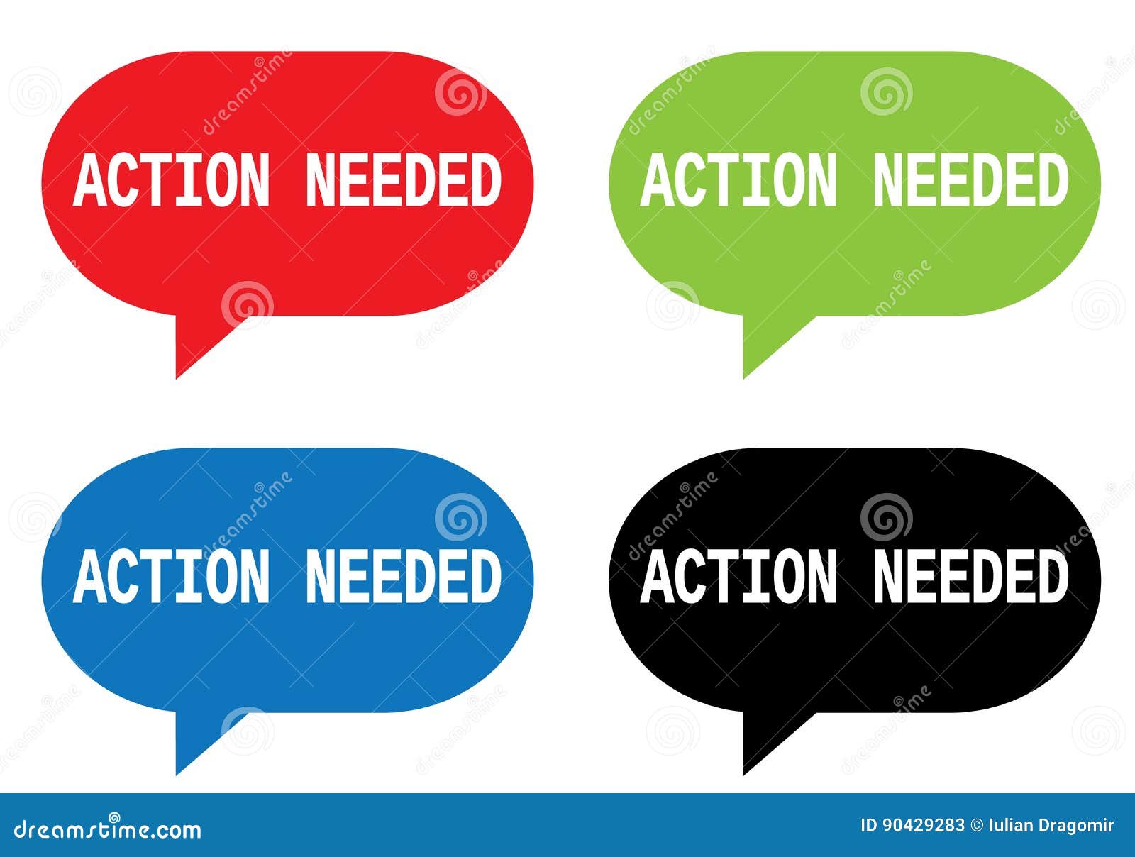 ACTION NEEDED Text, on Rectangle Speech Bubble Sign. Stock Illustration ...