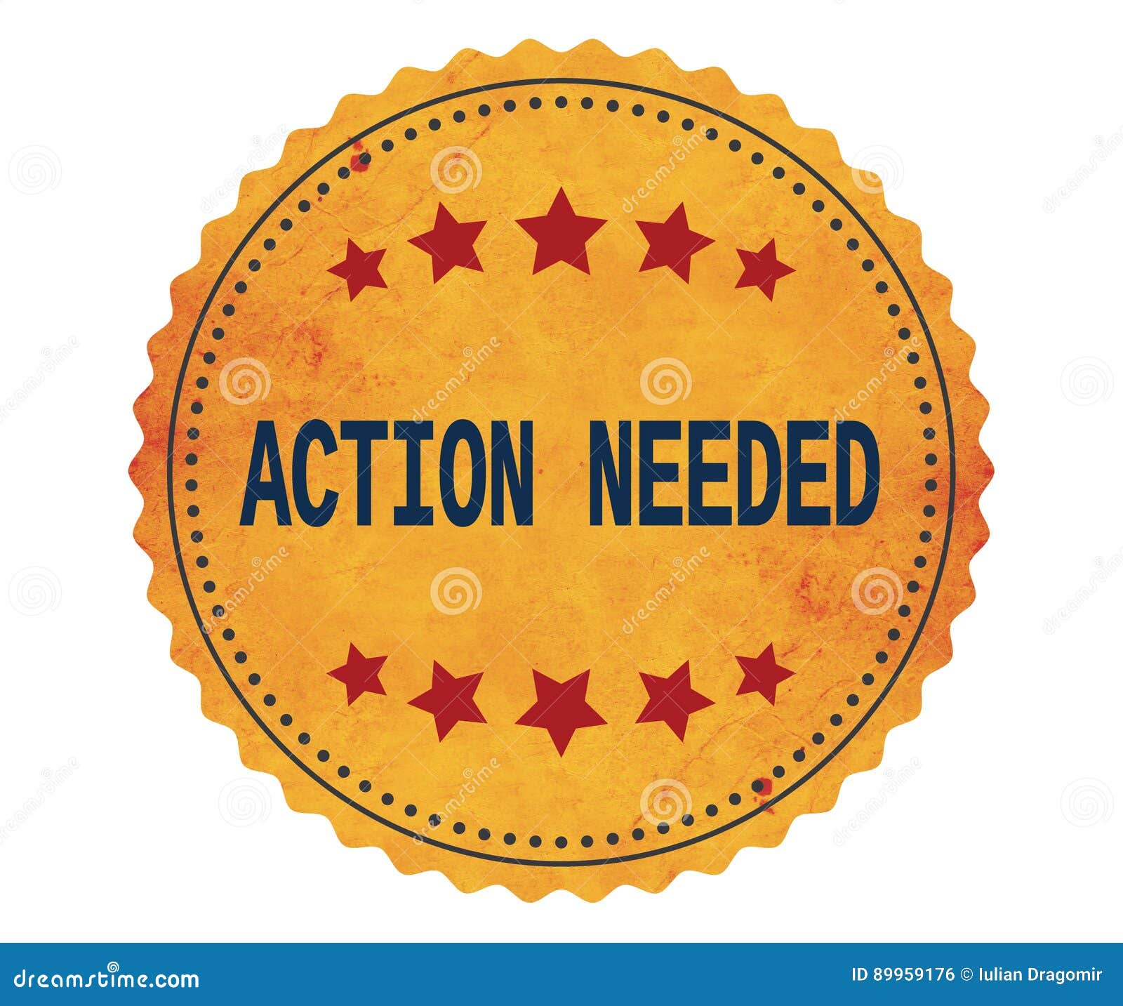 ACTION-NEEDED Text, on Vintage Yellow Sticker Stamp. Stock Illustration ...