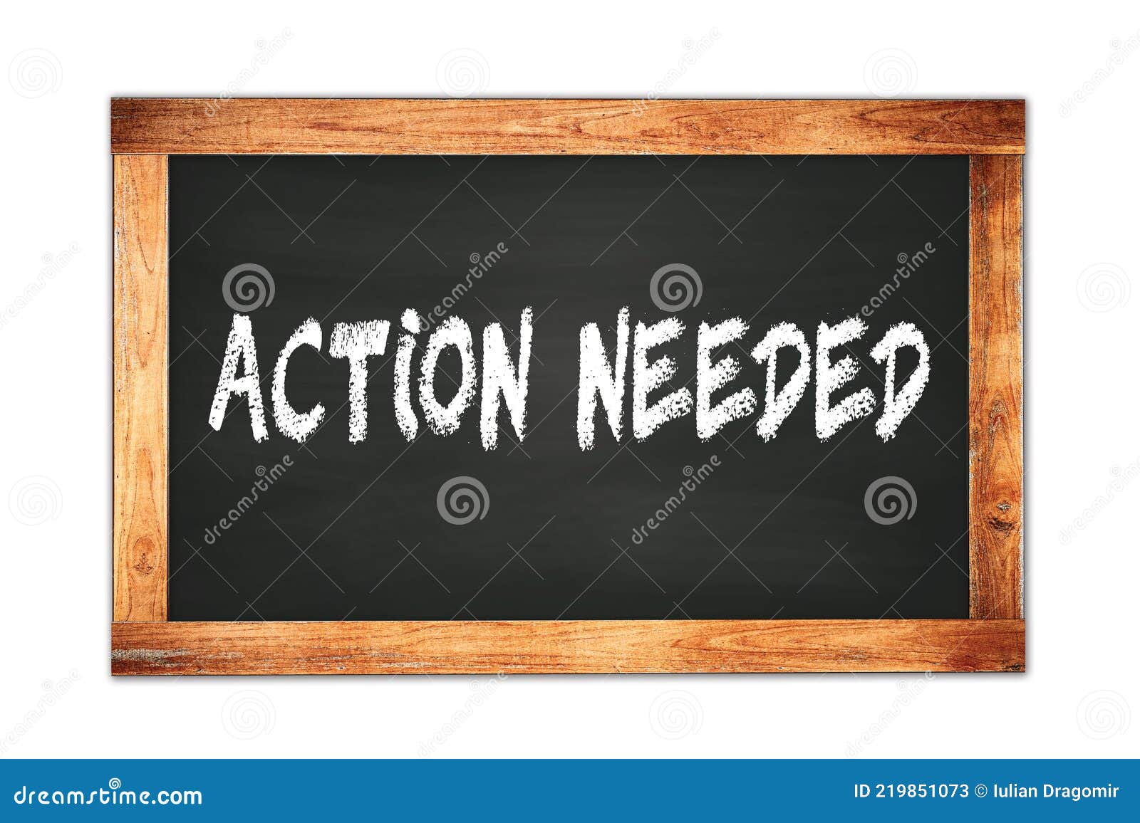 ACTION NEEDED Text Written on Wooden Frame School Blackboard Stock ...
