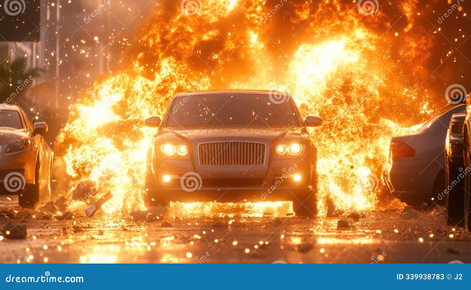 Explosive Fiery Eruption Displaying Lava And Glowing Particles In A ...