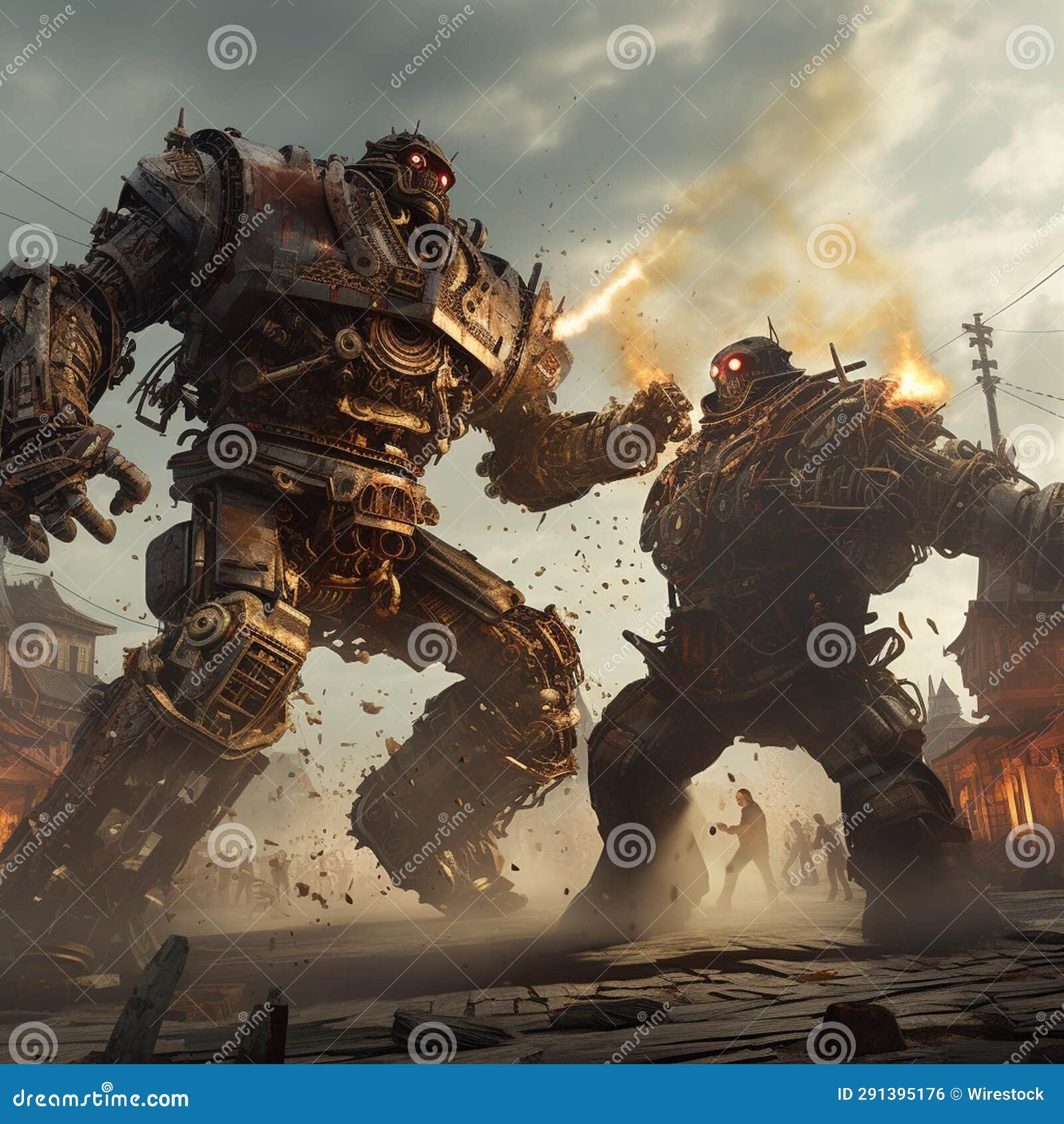 A Game Scene Featuring Two Robot Fighting Each Other with the Sky in ...