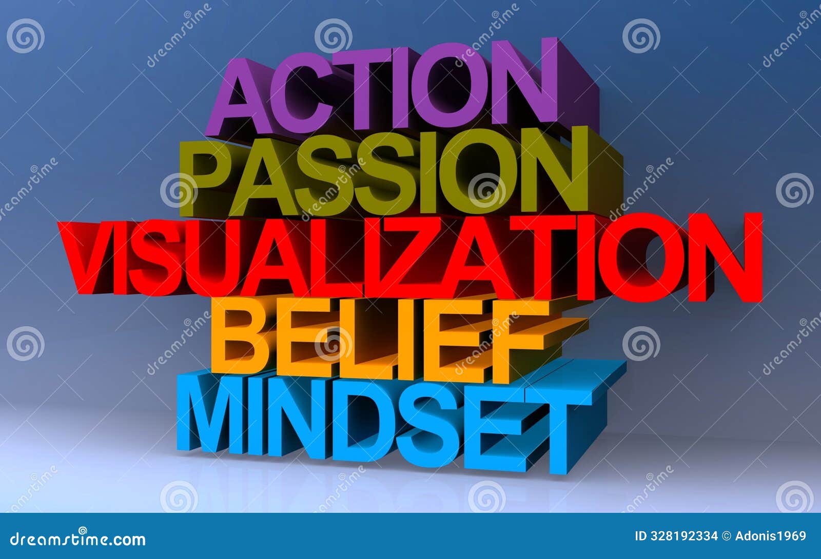 Action Passion Visualization Belief Mindset on Blue Stock Illustration ...