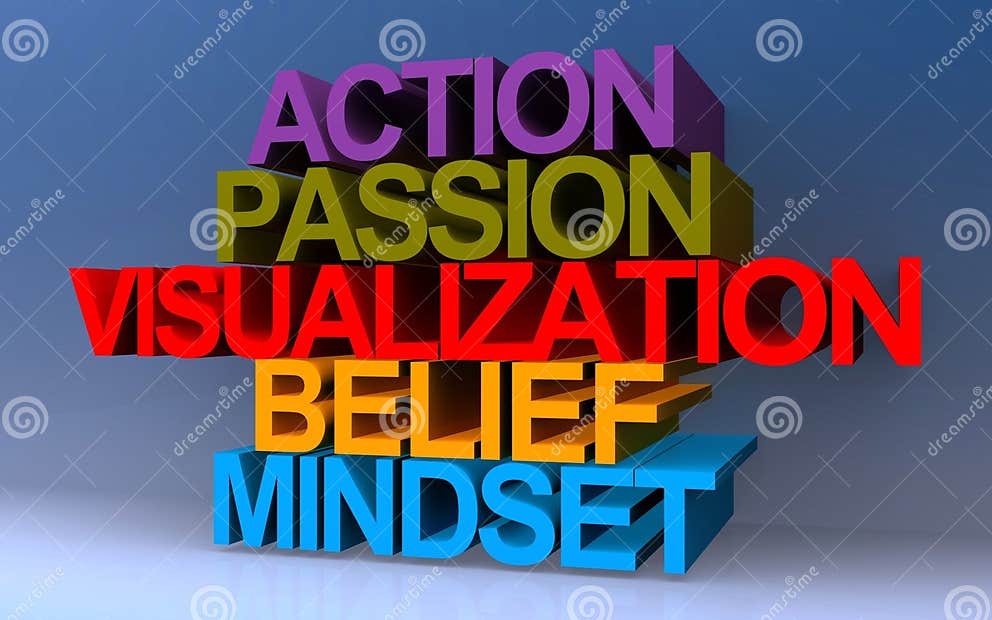 Action Passion Visualization Belief Mindset on Blue Stock Illustration ...