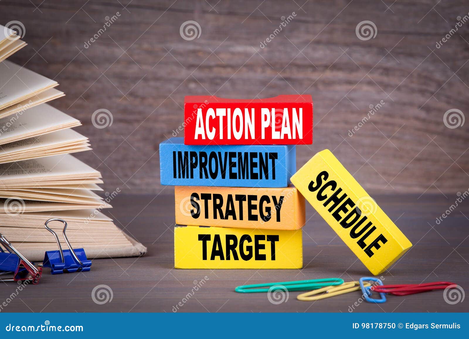 Action Plan Concept. Colored Wooden Blocks on the Table Stock Photo ...