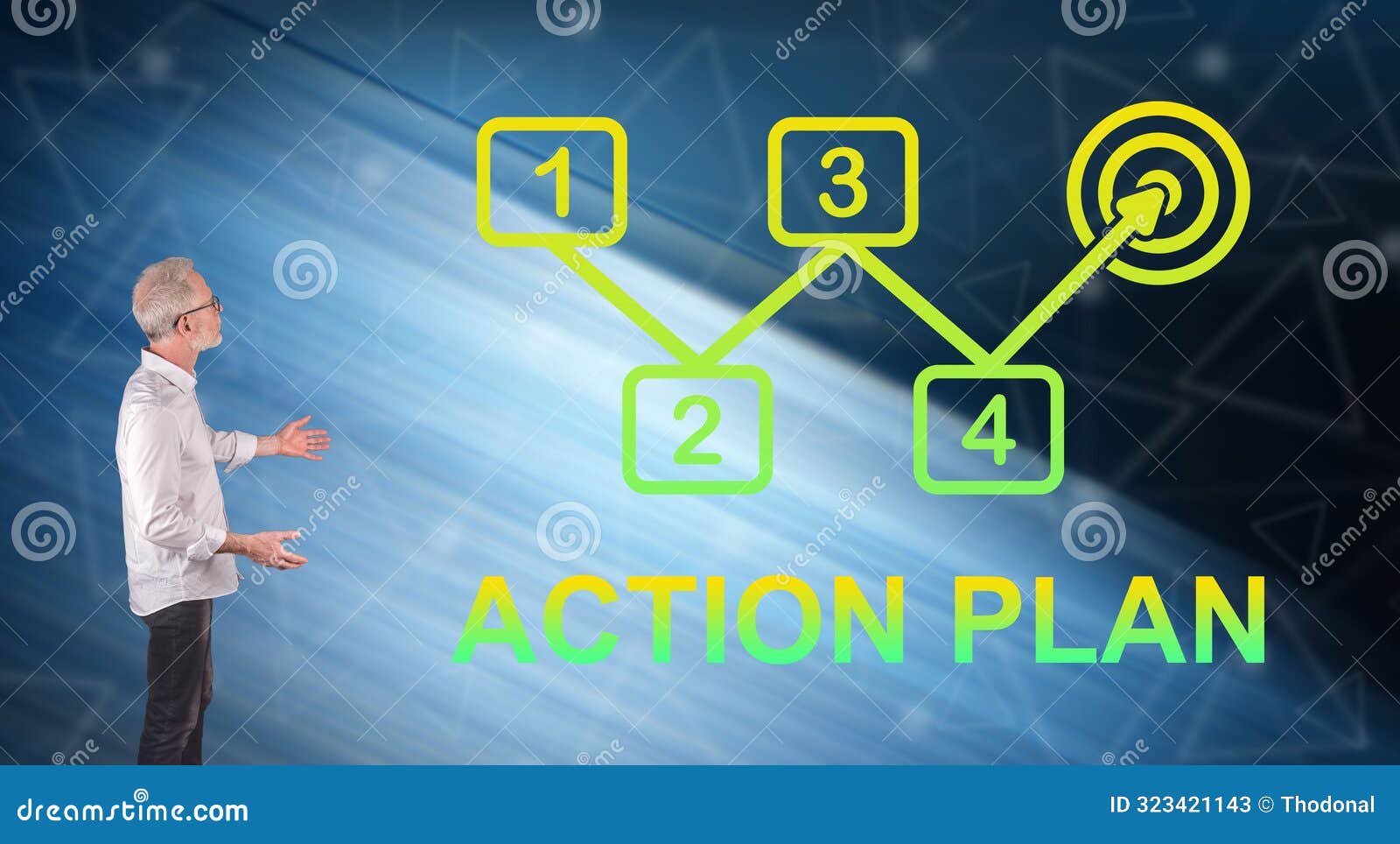 An Action Plan Concept Explained by a Businessman on a Wall Screen ...
