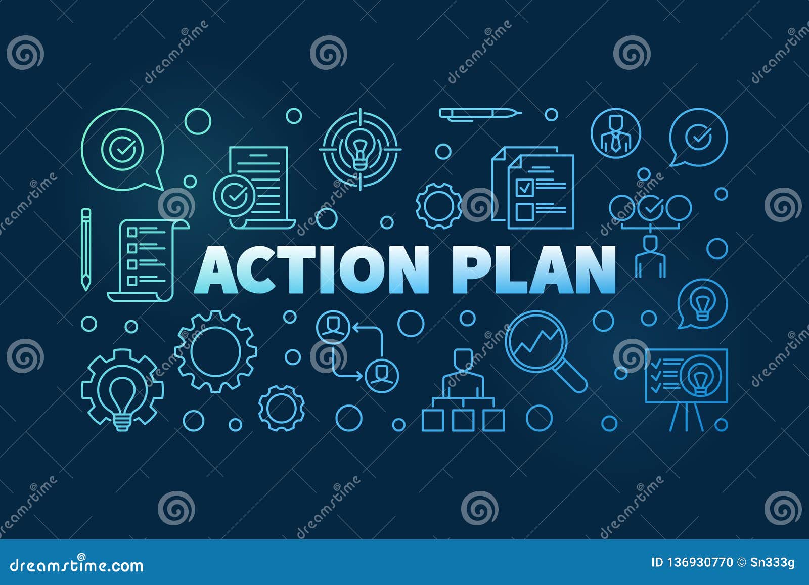 Action Plan Horizontal Blue Outline Banner On Dark Background Vector ...