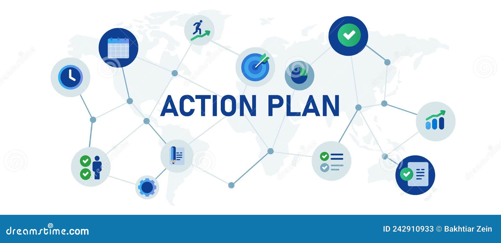 Action Plan Icon Set Interconnected Business Improvement Check Mark ...