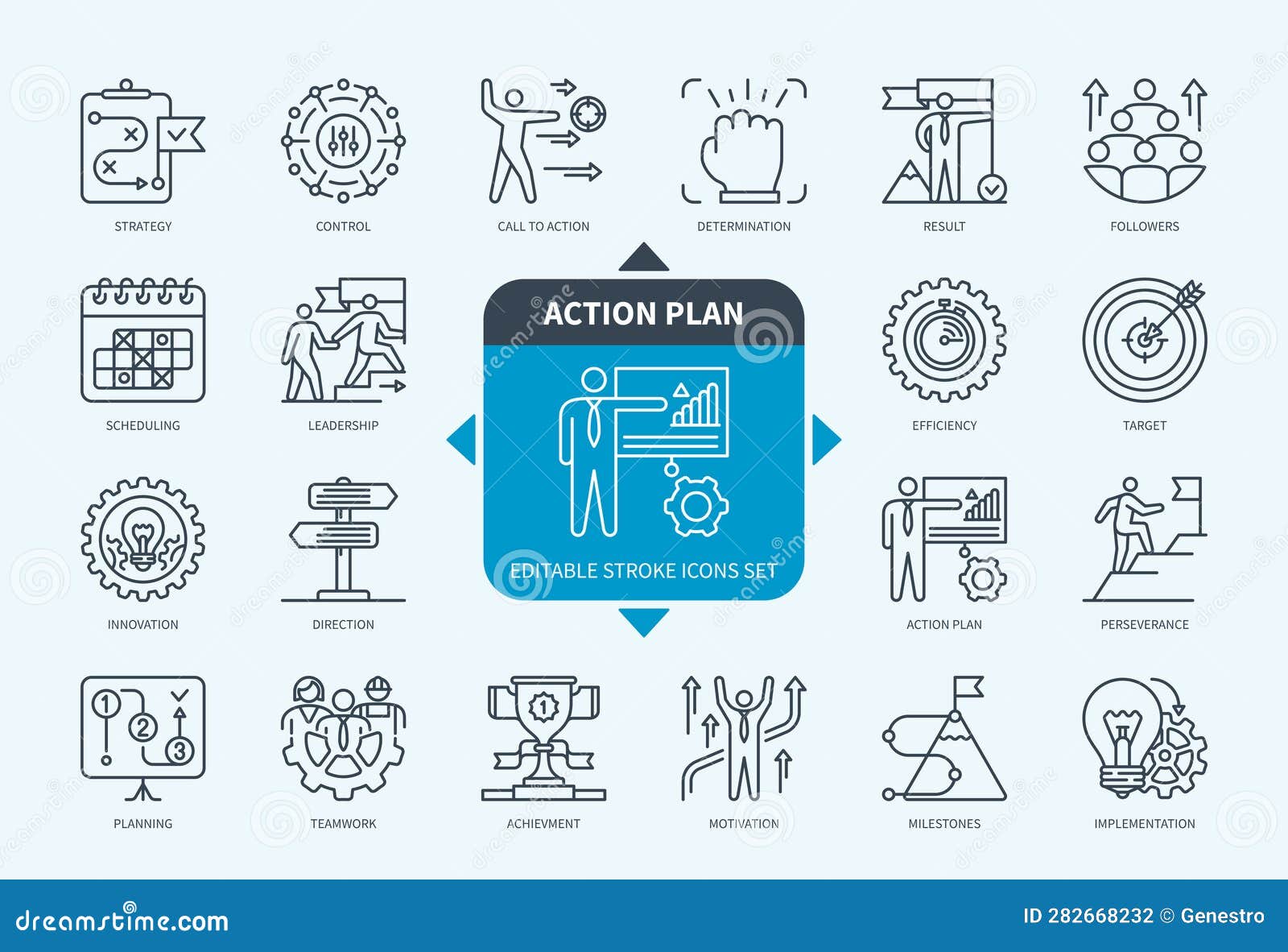 Action Plan Icons Set with Description Stock Illustration ...