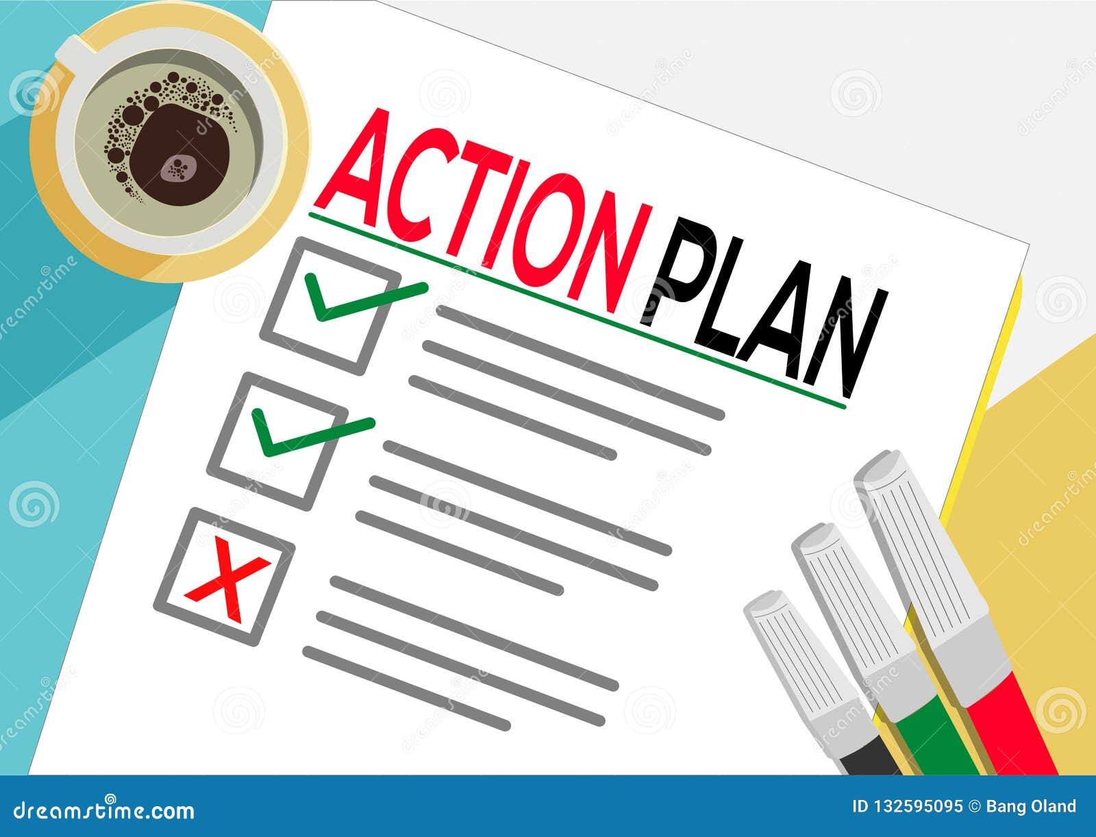 Action Plan or Planning Icon Concept. One Task Failed. Paper Sheets ...