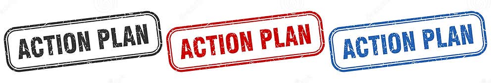 Action Plan Square Isolated Sign Set. Action Plan Stamp Stock Vector ...