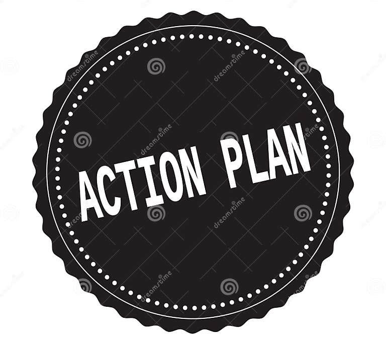 ACTION-PLAN Text, on Black Sticker Stamp. Stock Illustration ...