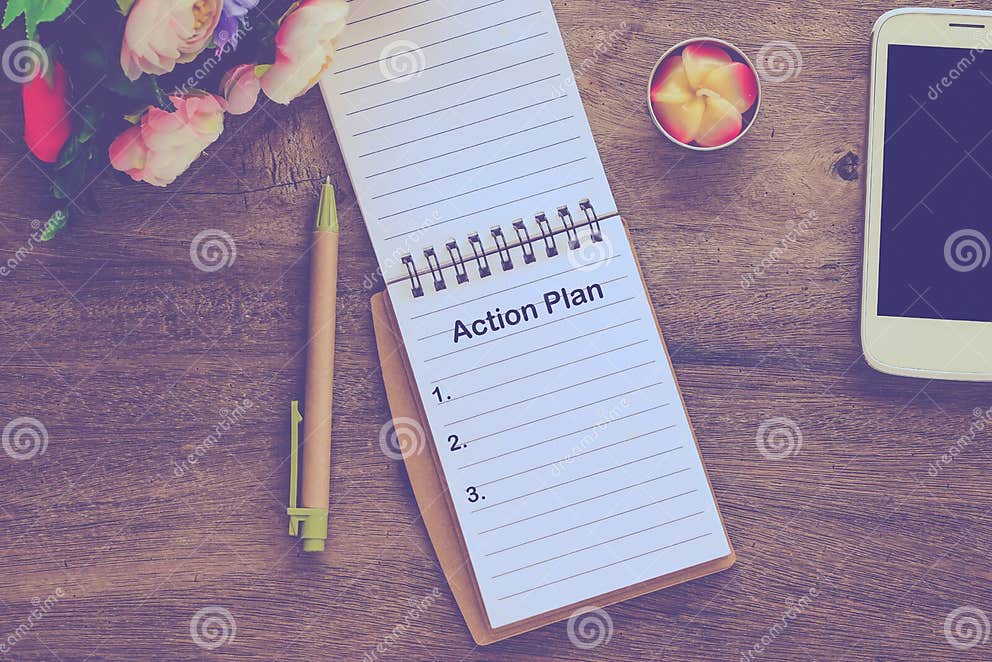 Action Plan Text on Book Note with Cup of Coffee, Stock Photo - Image ...