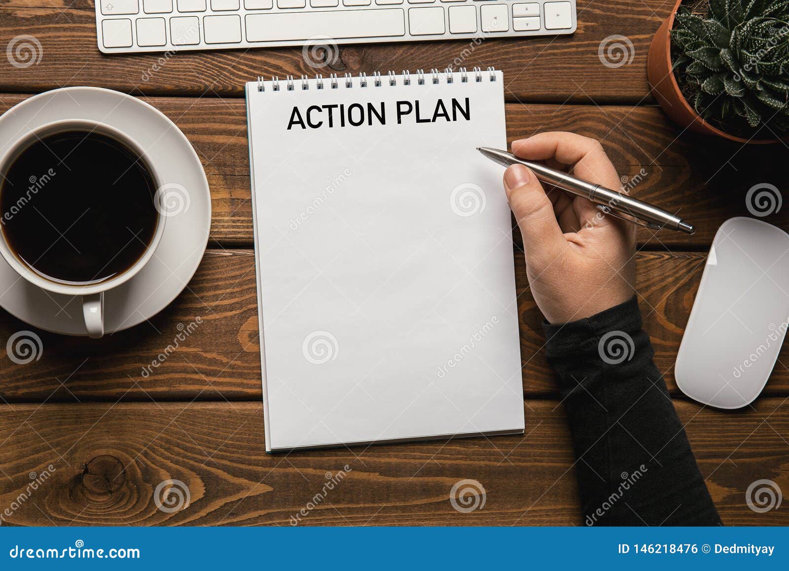 Action Plan - Text on Notepad on Working Table, Top View Stock Photo ...
