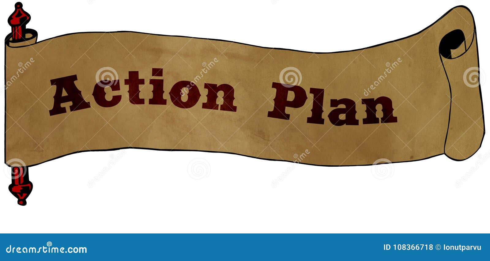 ACTION PLAN Text On Old Scroll Paper Drawing Illustration ...