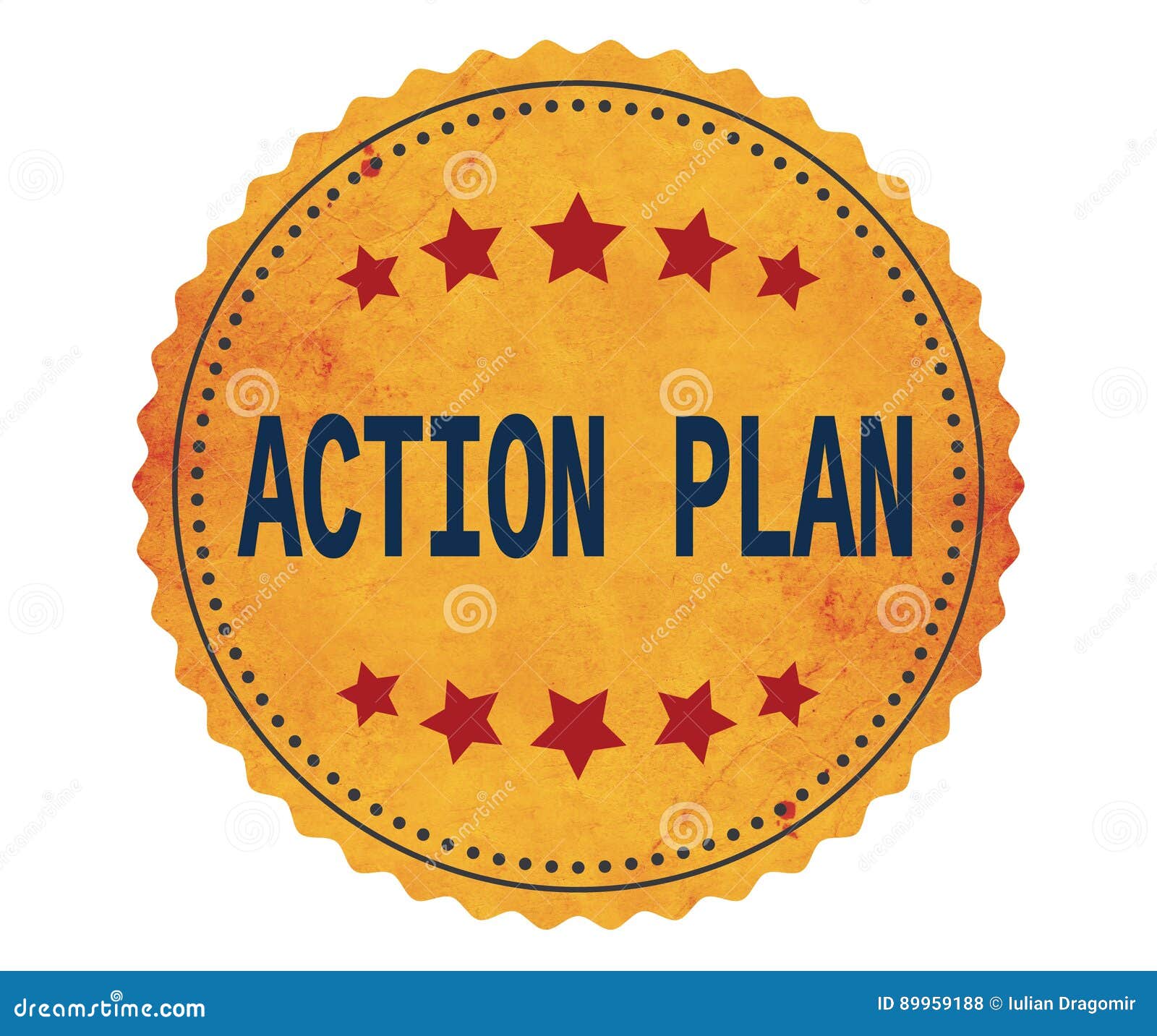 ACTION-PLAN Text, on Vintage Yellow Sticker Stamp. Stock Illustration ...