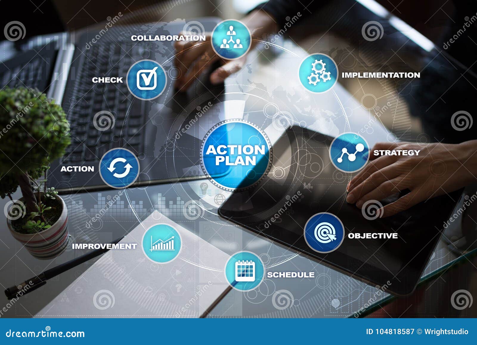 Action Plan on the Virtual Screen. Planning Concept. Business Strategy ...
