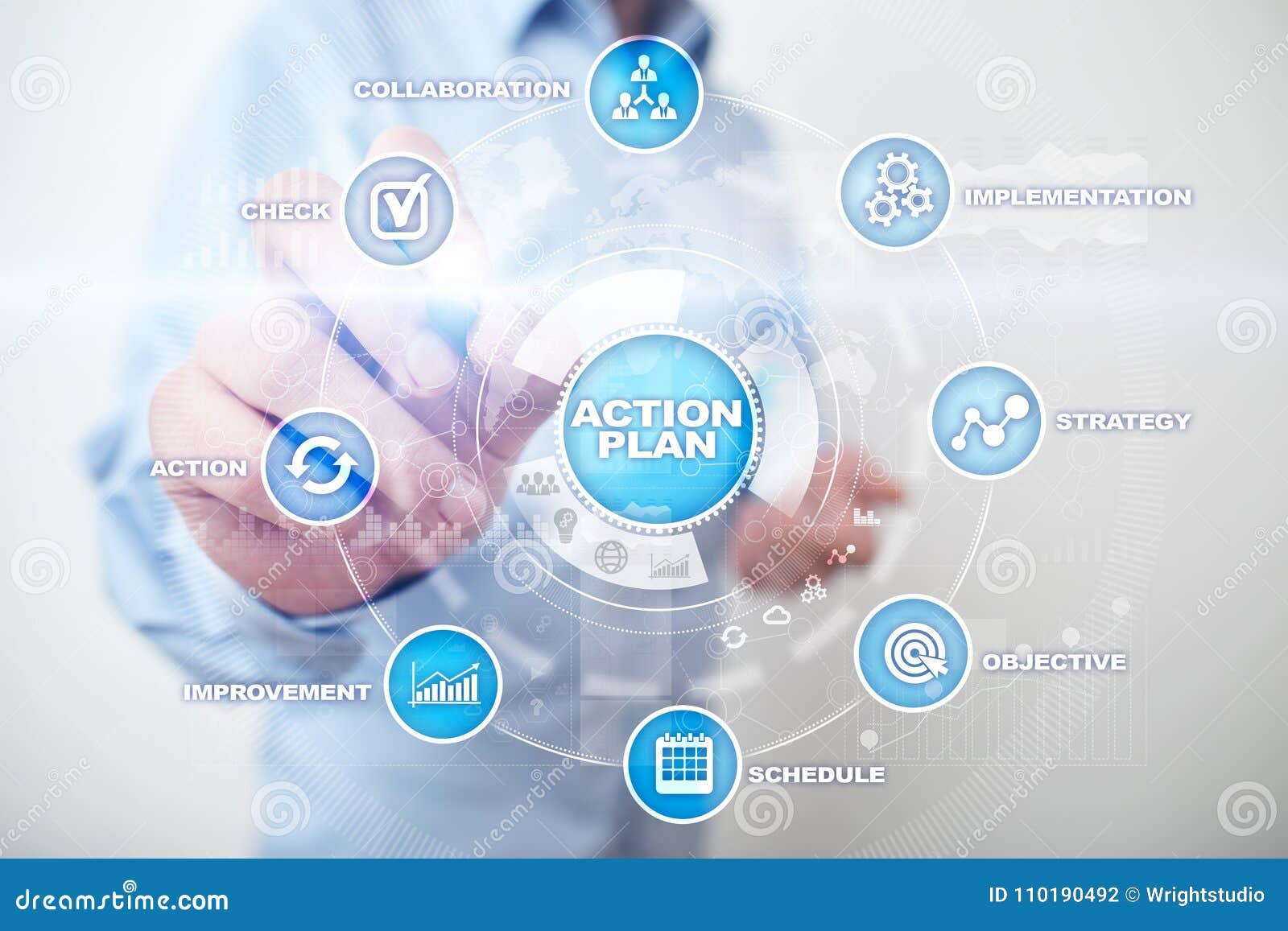 Action Plan on the Virtual Screen. Planning Concept Stock Photo - Image ...