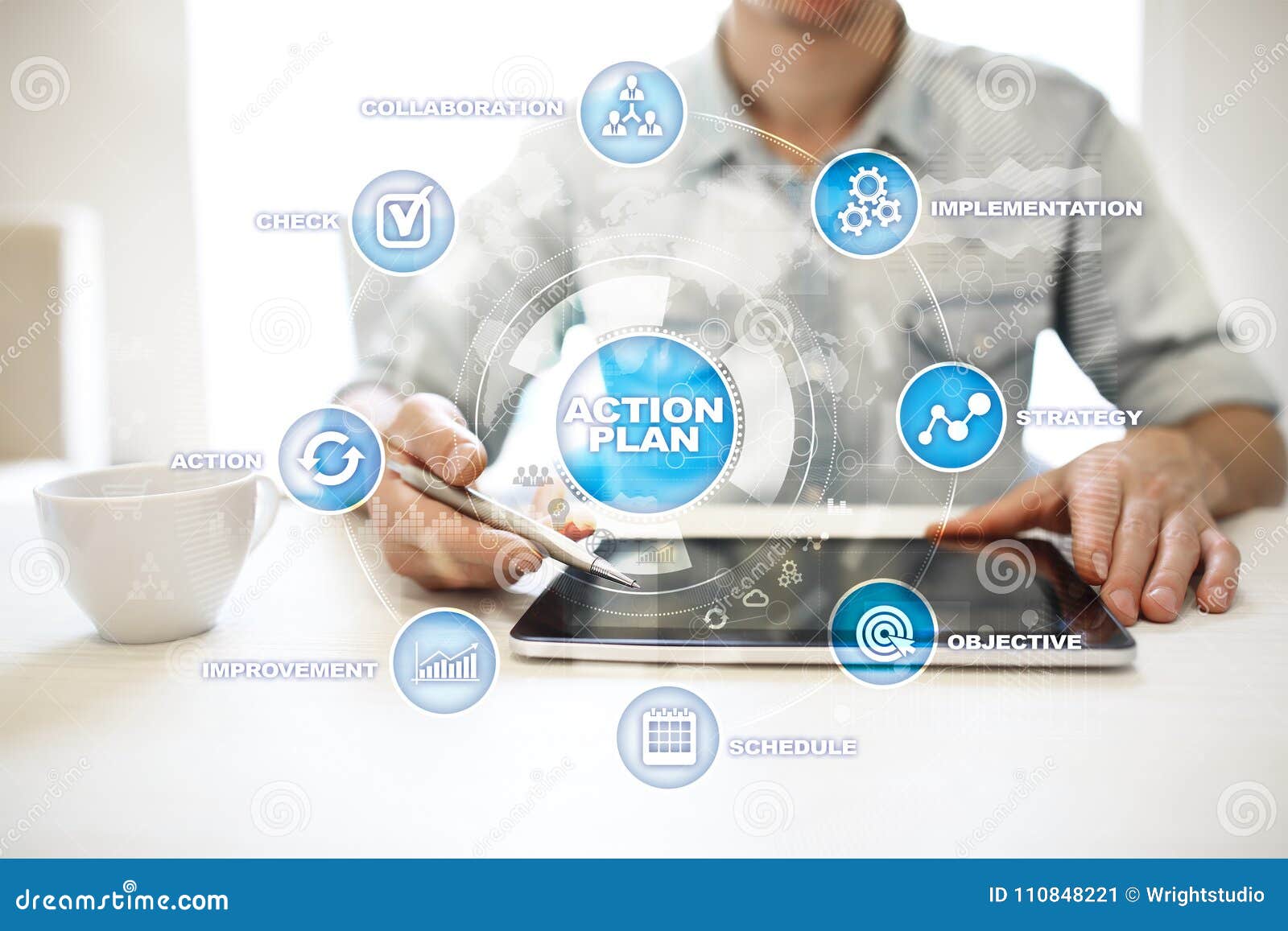 Action Plan on the Virtual Screen. Planning Concept. Business Strategy ...