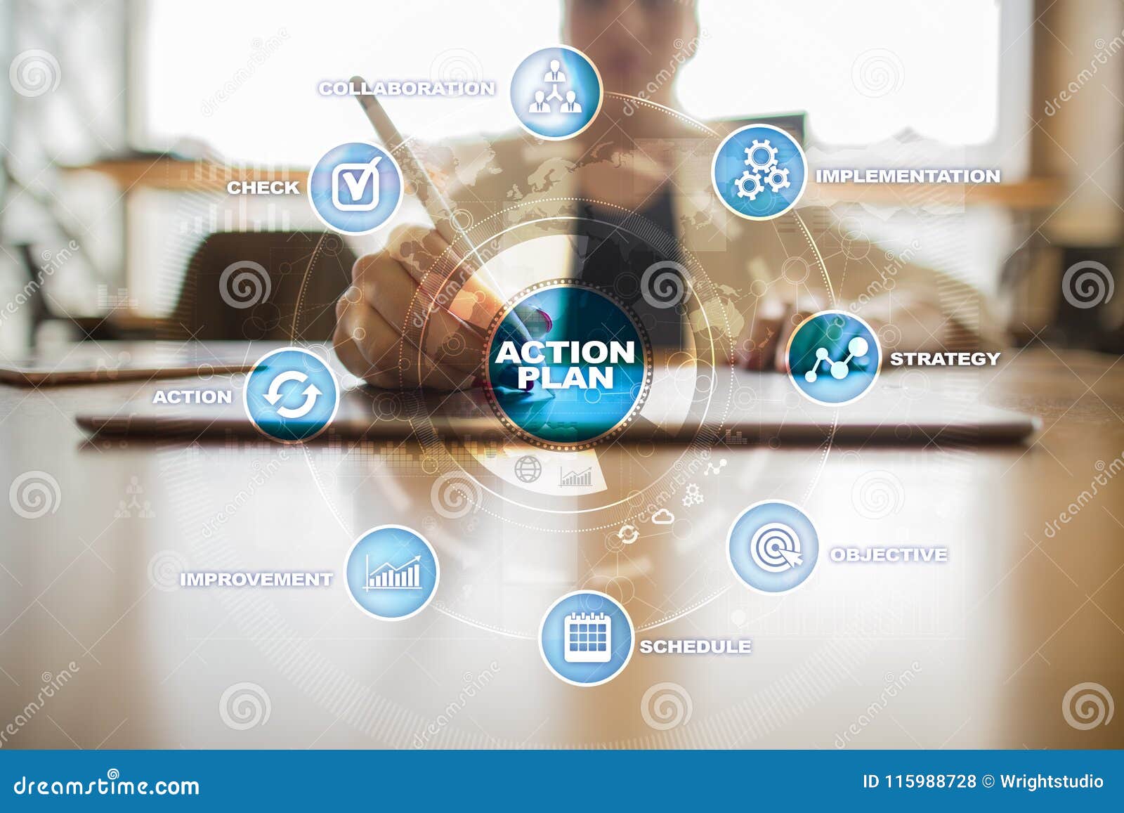 Action Plan on the Virtual Screen. Planning Concept. Business Strategy ...