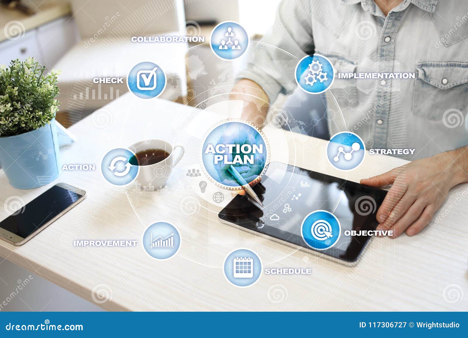 Action Plan on the Virtual Screen. Planning Concept. Business Strategy ...